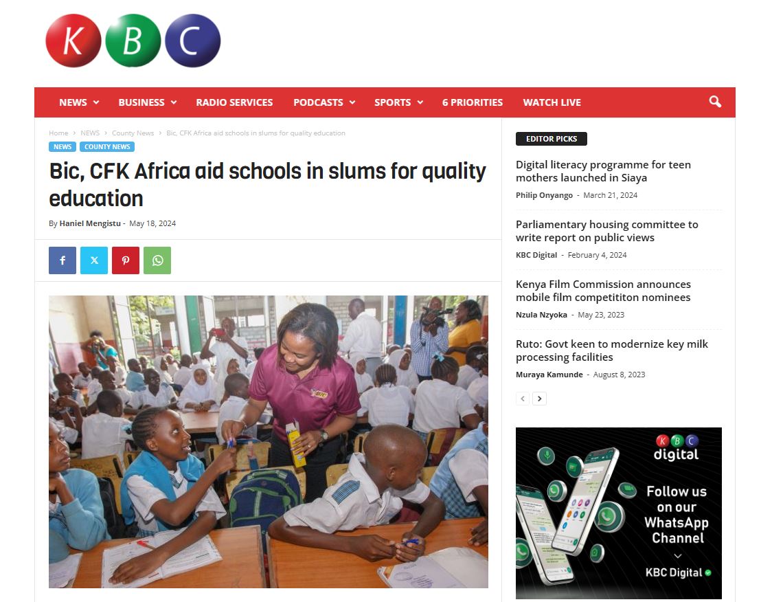 KBC News - Together CFK Africa and Bic Reach Thousands of Students Across Kenya - CFK Africa